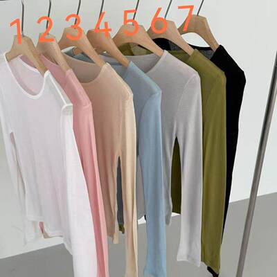 春季百搭修身轻薄纯色长袖T恤