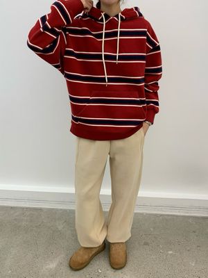 韩国东大门2025冬季新品cobalt blue时尚百搭连帽条纹加绒卫衣