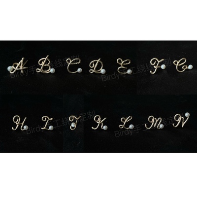 手工耳钉字母花纹14k包金