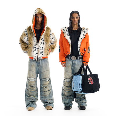 EXITMODE BY BLINDNOPLAN 25AW 双面穿毛绒运动外套冬季豹纹棉衣