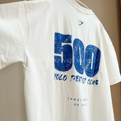 GYMSHARK鲨鱼头男女同款蓝500KG限量纪录运动健身圆领宽松短袖T恤