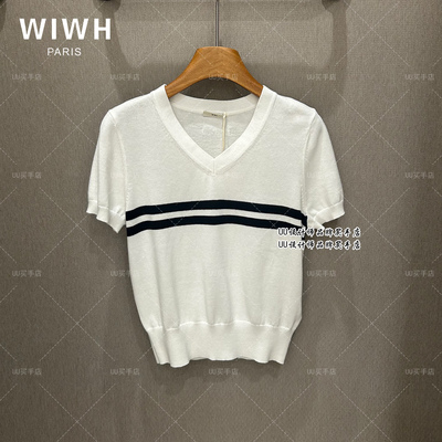WIWH | 女装 正品实拍 26夏 V领白色针织衫短袖T恤  3E411