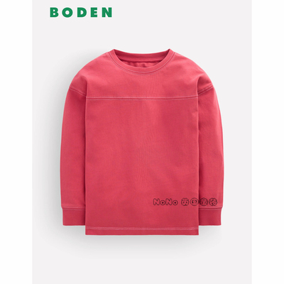 英国Mini BODEN男童洋红色明线装饰长袖T恤纯棉2-14岁新款B3309