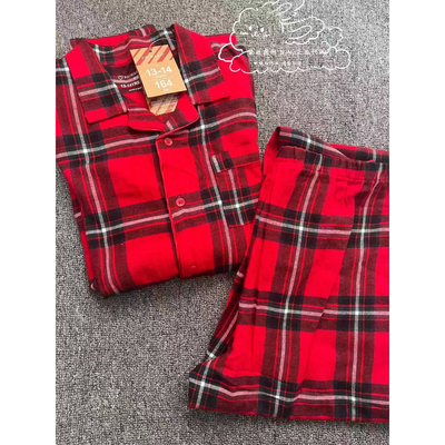 现货英国Primark正品男童女童红色格子开衫纯棉家居服睡衣裤套装