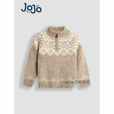 英国JoJo Maman Bebe儿童卡其费尔岛毛衣针织衫1-9岁羊毛F49-200