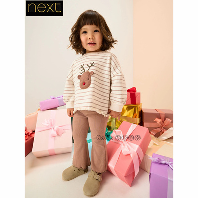 英国Next正品代购女童圣诞驯鹿线圈卫衣喇叭裤纯棉套装AP5-622