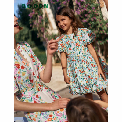 代购英国Mini Boden女童碎花泡泡袖心全棉礼服连衣裙2-8岁G5801