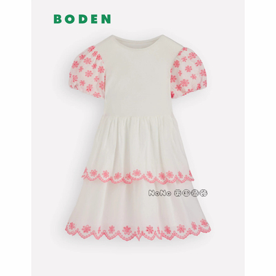 代购英国Mini Boden女童粉白色刺绣连衣裙全棉2-12岁新款G6025