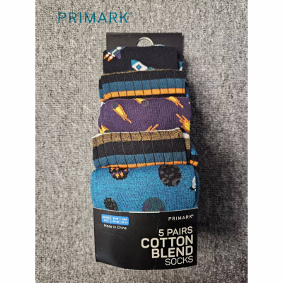 现货英国PRIMARK火箭星球条纹中筒棉质袜子套装休闲新款40-46码