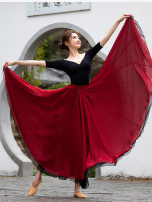 如愿舞蹈服装720度双层大摆裙套装新疆舞练习裙国庆万疆演出服