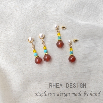 Rhea手作 国风耳饰新中式耳环古风红色玉髓玛瑙旗袍耳坠女耳夹