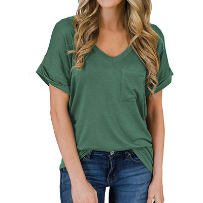 纯色卷边短袖上衣欧美宽松