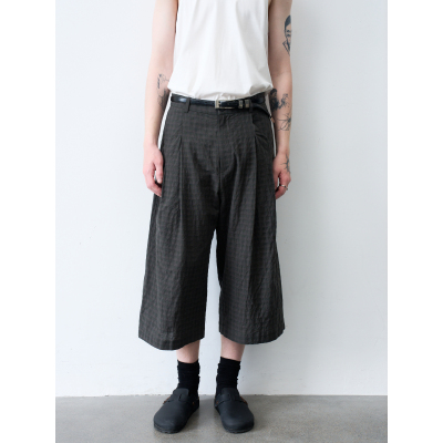 GRAINMUSTARD 「Linen-Blend Check Shorts」 棉麻格纹打褶七分裤
