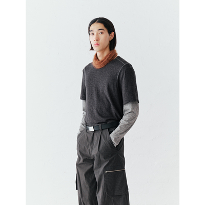GRAINMUSTARD 「Mock Layer Tee」撞色圆领假两件软糯针织T恤
