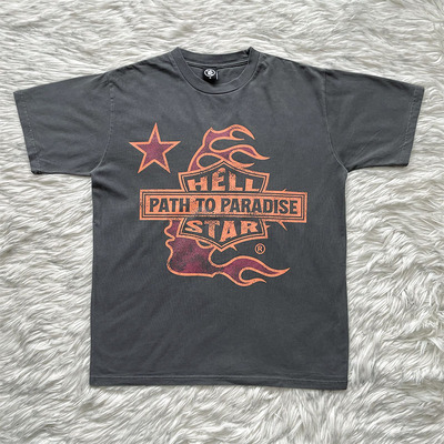 Hellstar Studios t shirt men new Tee 烂点侧脸logo洗水短袖T恤