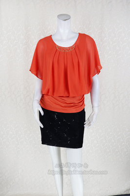 清仓!蕾DOW 正品女夏秋钉珠圆领雪纺荷叶边显瘦T恤上衣B15111A