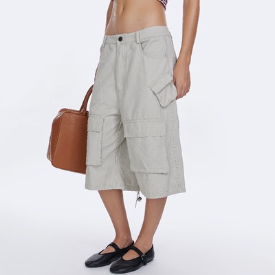 美式复古中古面料伞兵七分阔腿裤