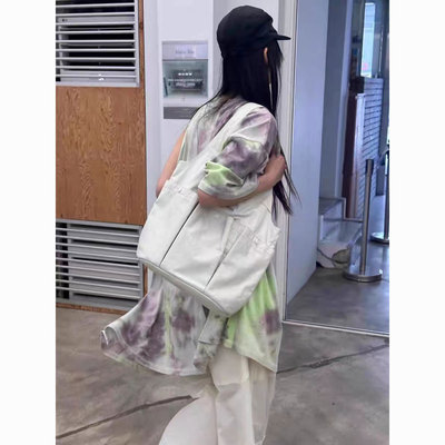 海购韩国原样1:1定制 褶皱多口袋腋下包2024新款菜篮子单肩托特包