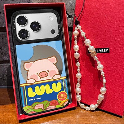 C家联名LULU营业小猪适用苹果15pro手机壳iphone17可爱全包16promax保护套13镜面磁吸14亚克力17plus卡通