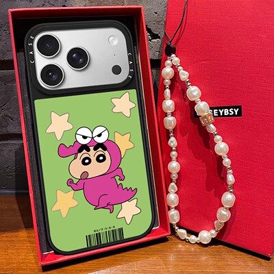 C家联名蜡笔小新绿条纹恐龙适用iphone16promax手机壳苹果17pro保护套15可爱卡通13pro磁吸镜面14亚克力C壳