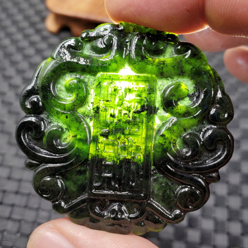 新款精美天然玉石新疆墨玉双龙壁挂件墨绿蛇纹石玉吊坠玉牌子玉坠