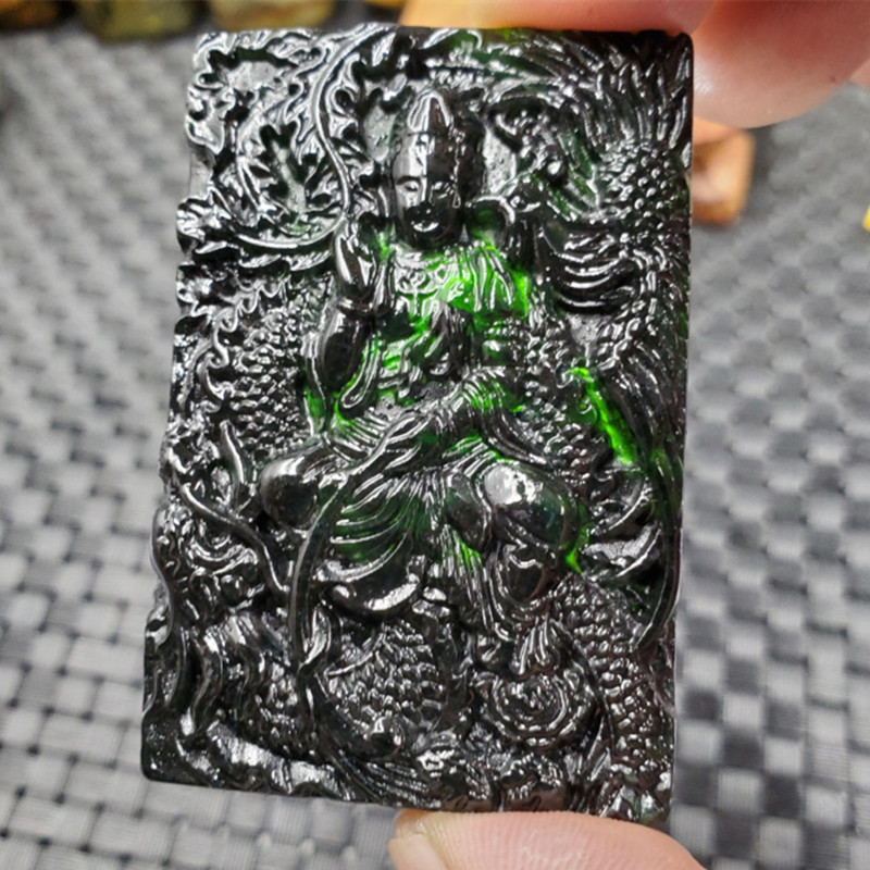 精美天然玉石新疆墨玉观音挂件墨绿蛇纹石玉观音吊坠玉观音牌