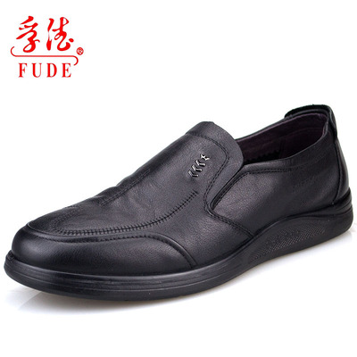 孚德秋季圆头套脚黑色休闲皮鞋