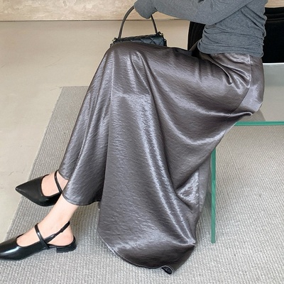 批发气质长款大码高腰缎面半身裙