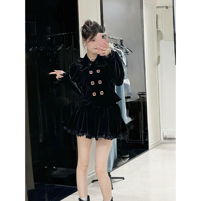 拉拉家复古宫廷风贵气红宝石收腰丝绒短外套上衣/半裙GQW68213