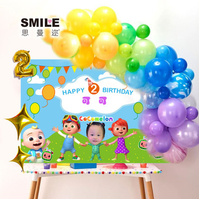 cocomelon主题生日儿童派对气球海报套餐装饰周岁个性定制甜品台