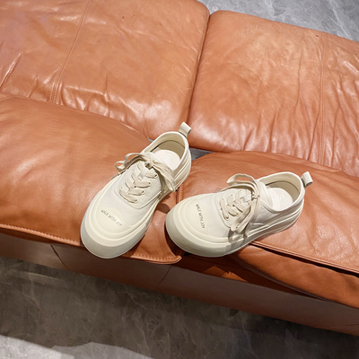 网红ins~娃娃头厚底帆布鞋女2025春新款小白鞋学生女鞋运动鞋