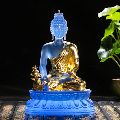 手工古法琉璃密宗药师佛供奉摆件