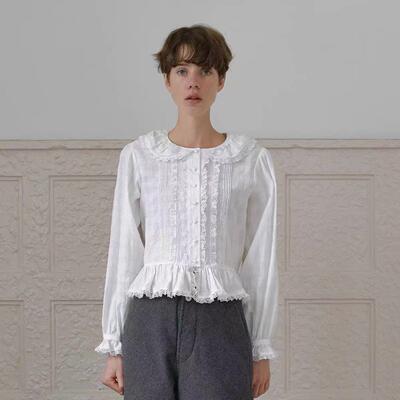 viaplain娃娃领长袖衬衫