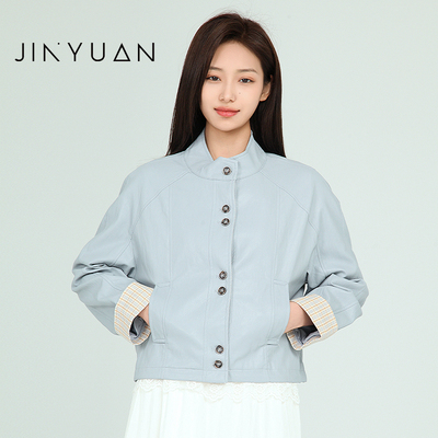 金苑2025春季新款PU皮短皮衣女韩版小个子棒球挽袖外套D251111