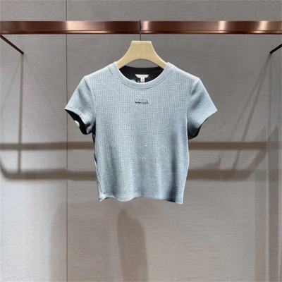 卓雅资圆领烫钻字母短袖针织衫女