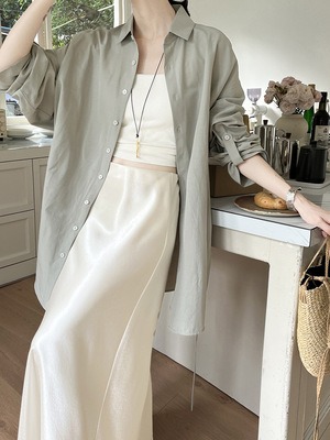 GRACETINA HOO｜法式ROW风百搭通勤｜亚麻天丝长袖廓形衬衫女春