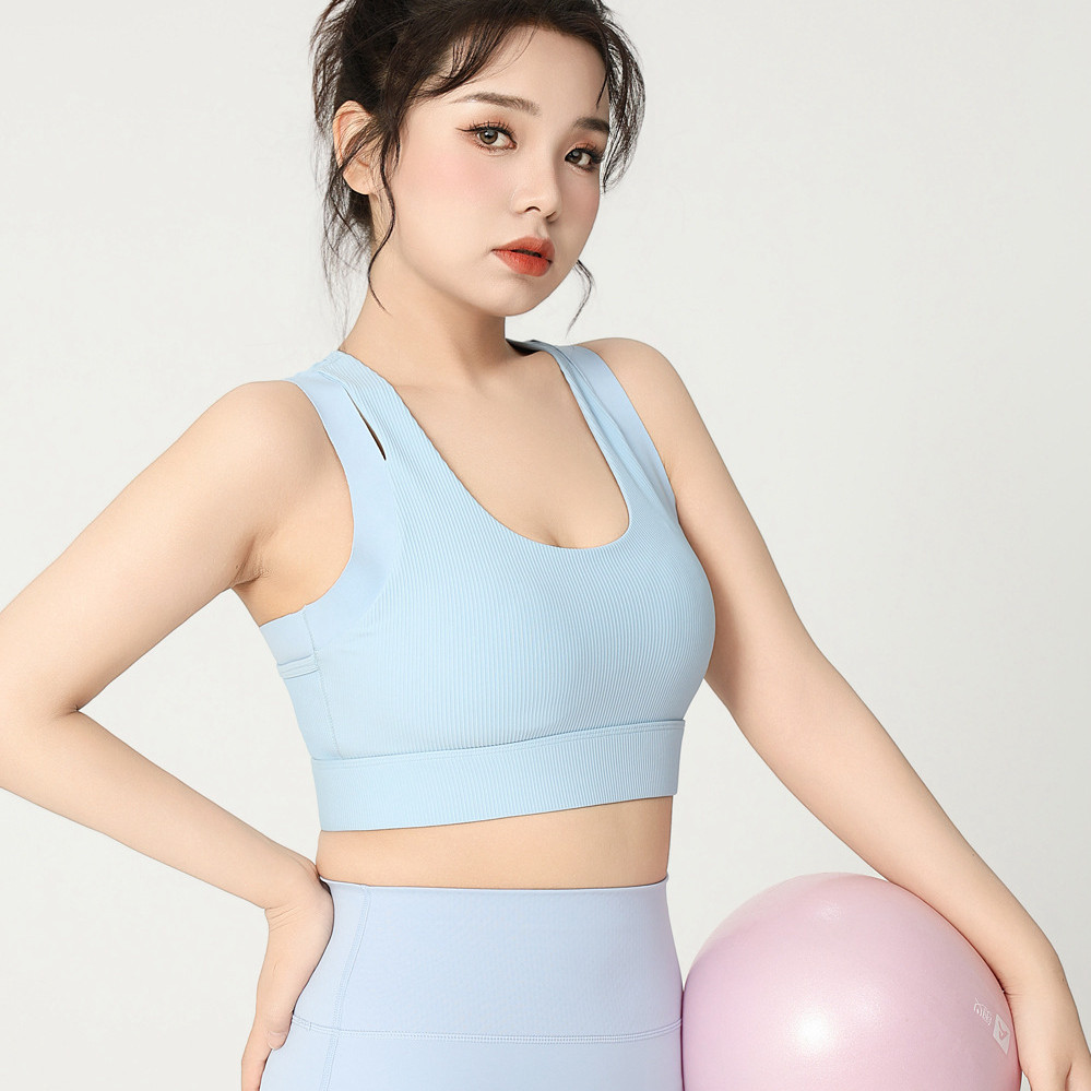 大码运动内衣女瑜伽服小背心美背工字背心胖mm大胸一片式健身文胸