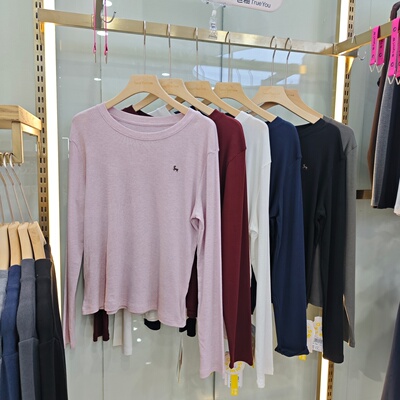 色柚5572秋冬女圆领纯色长袖T恤天丝羊毛亲肤打底秋衣