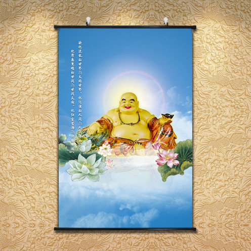 弥勒佛画像 佛语开怀壁画笑面佛挂画传统年画正能量 释怀名言贴画
