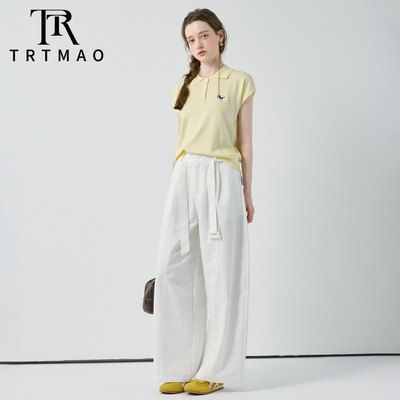 TRTMAO原创学院风polo领刺绣短袖T恤女士夏季裤子套装通勤两件套