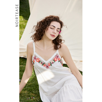 NT夏季新款薄款纯棉蕾丝吊带睡裙