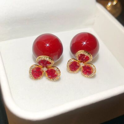New Korean Exquisite Crystal Flower Earrings Fashion Tempera