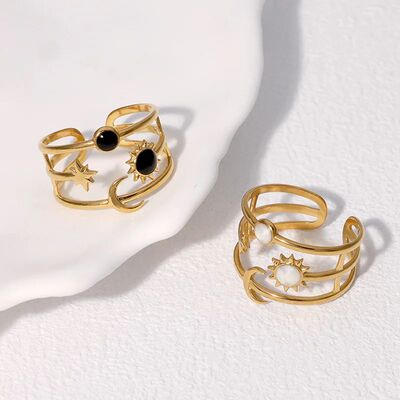 Stainless Steel Open Ring Sun Star Moon Finger Ring Adjustab