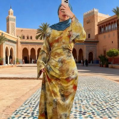 Women Dress Prin Bandage Lace-up  Dubai Vesidos Largos Long