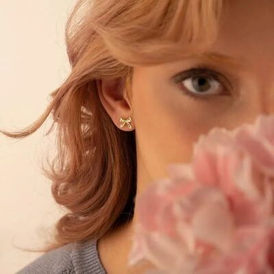 Gold Bow Sud Earrings for Women Minimalis Small Bowkno Earri