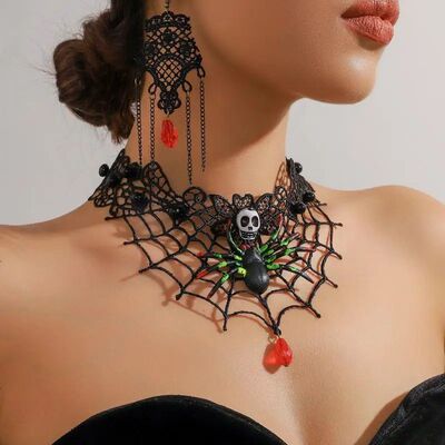 Lace Spider Web Design Necklace Earrings Se Rero Gohic Syle