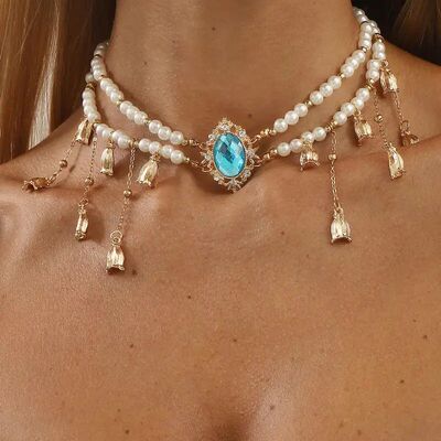 Exquisi Blue Whie Oval Rhinesone Necklaces for Women Ladies