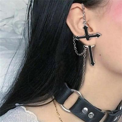 Fashion Punk Black Cross Drop Earrings For Teens Vintage Roc