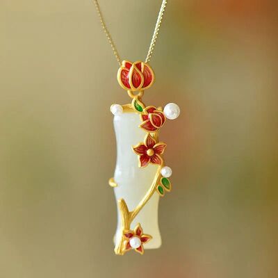 Ancient gold craft  necklaces natural Hetian jade plum bloss