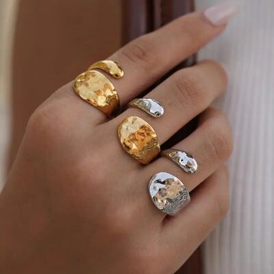 New Sainless Seel Hammer Texure Rings for Women Men Vinage S